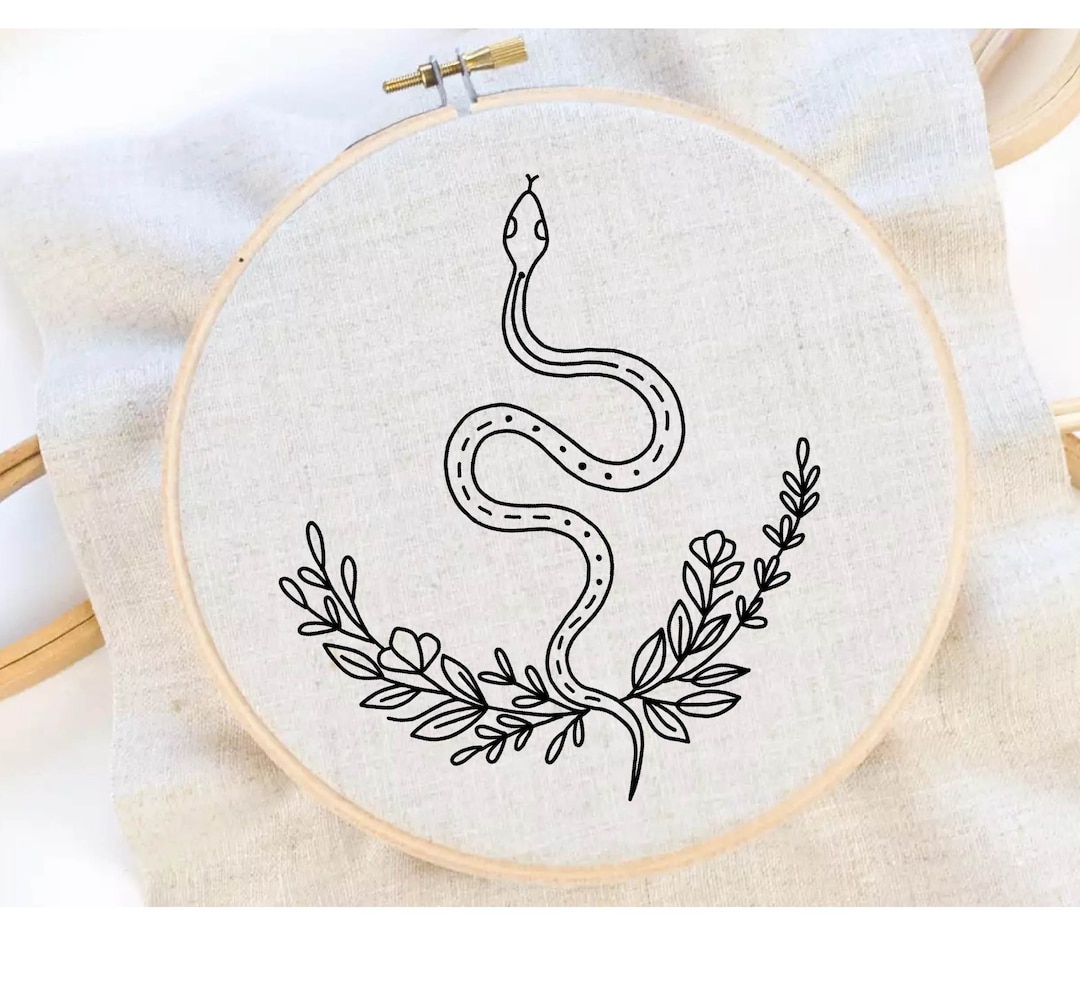 Snake Embroidery Pattern Flower Snake Embroidery Whimsical Pattern ...