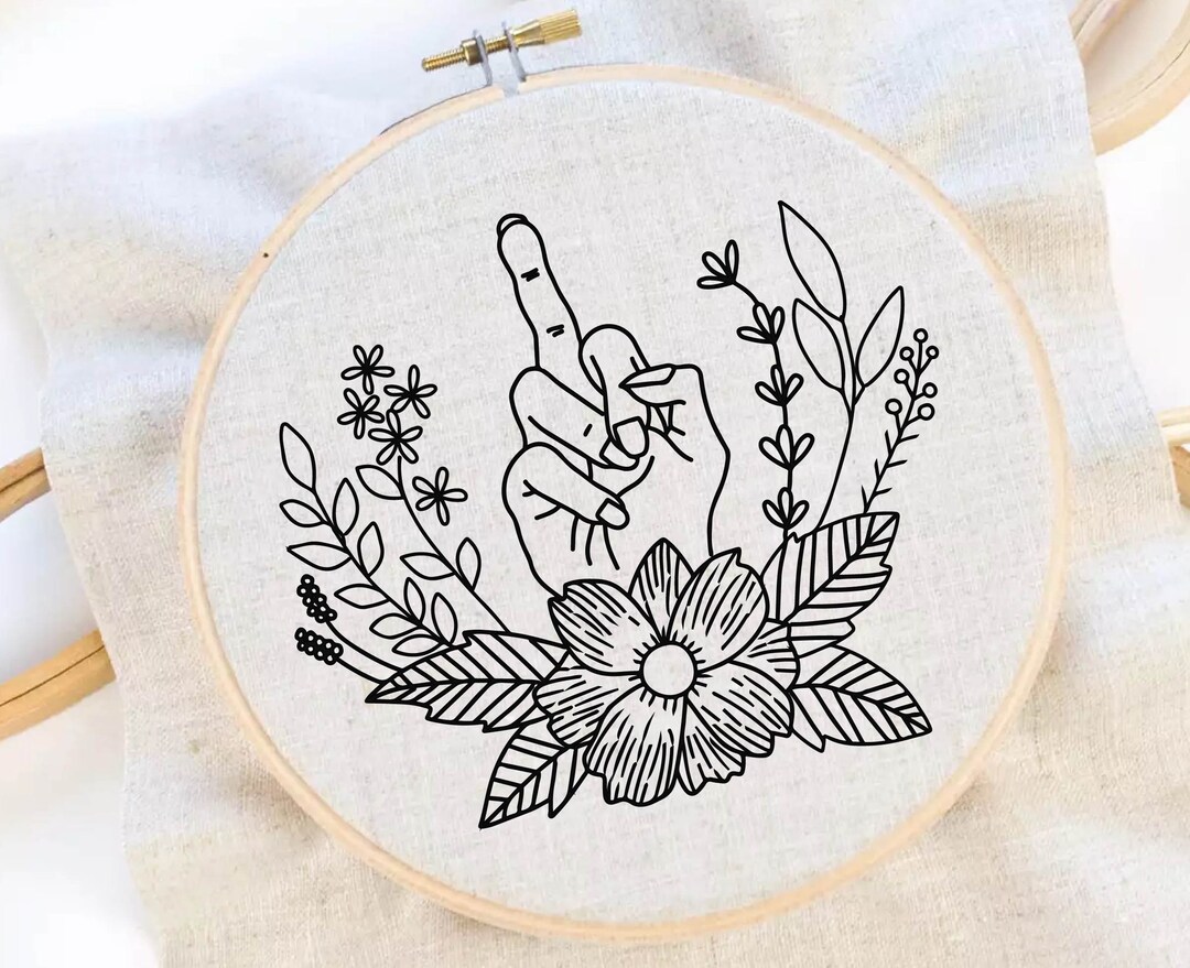 Middle Finger Hand Embroidery Pattern Flip off Flower Embroidery ...