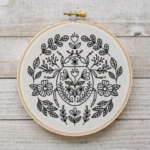 Scarab Beetle Folk Art Embroidery Pattern Flower Beetle Embroidery ...
