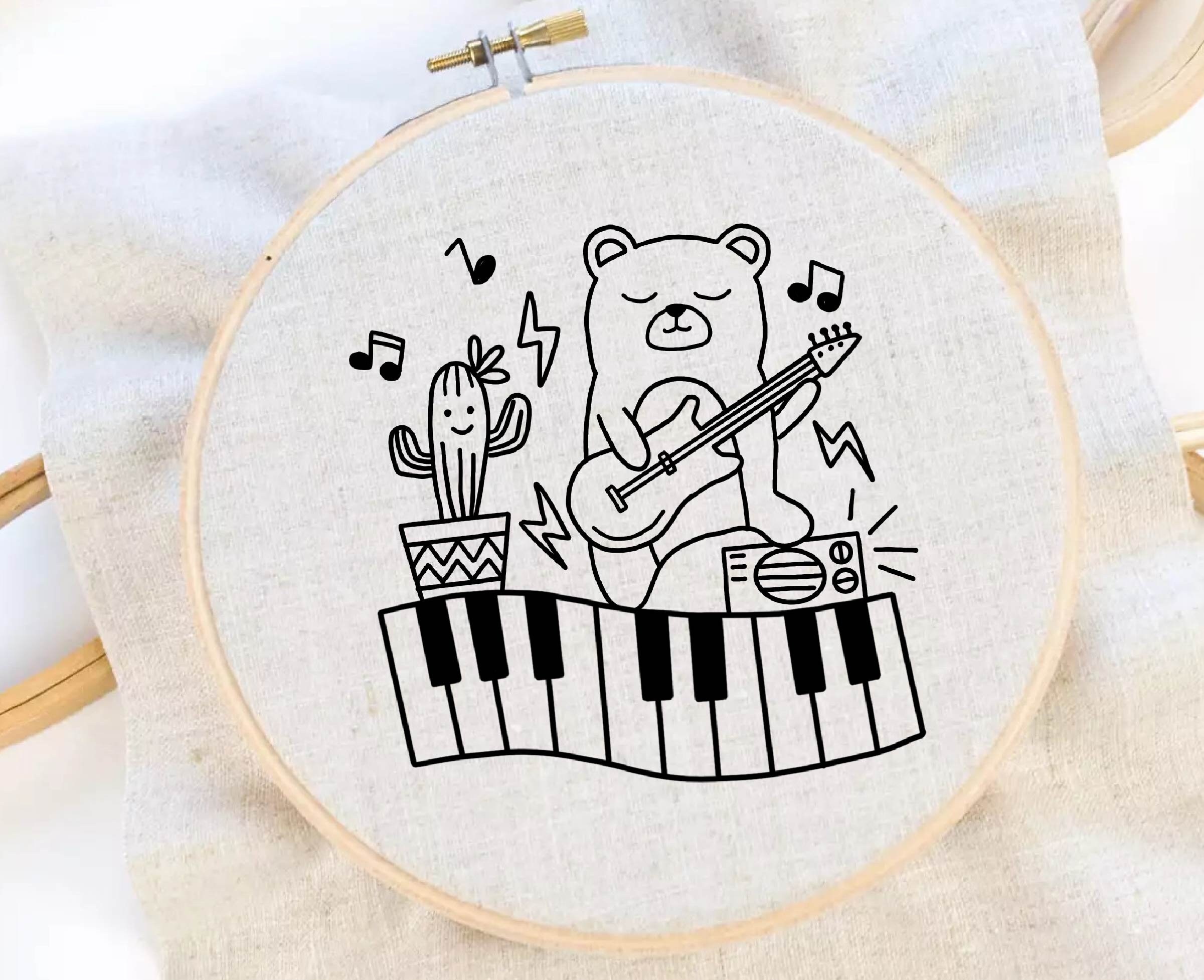 Cute Bear Embroidery Pattern Piano Embroidery Music Bear - Etsy