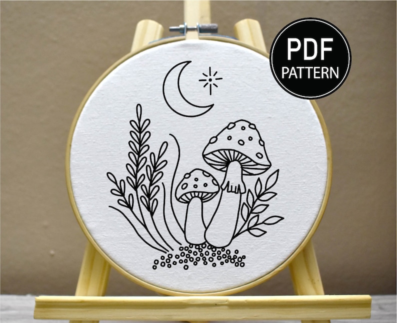 Mushroom Embroidery Pattern Fungi Embroidery Mushroom Garden Pattern ...