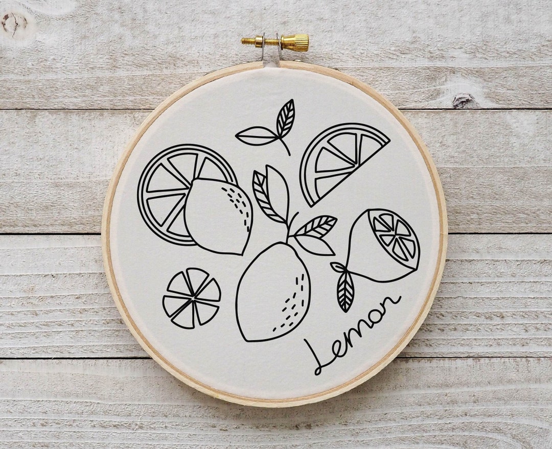 Lemon Embroidery Pattern Lemon Art Embroidery Cute Lemon Pattern Yellow ...