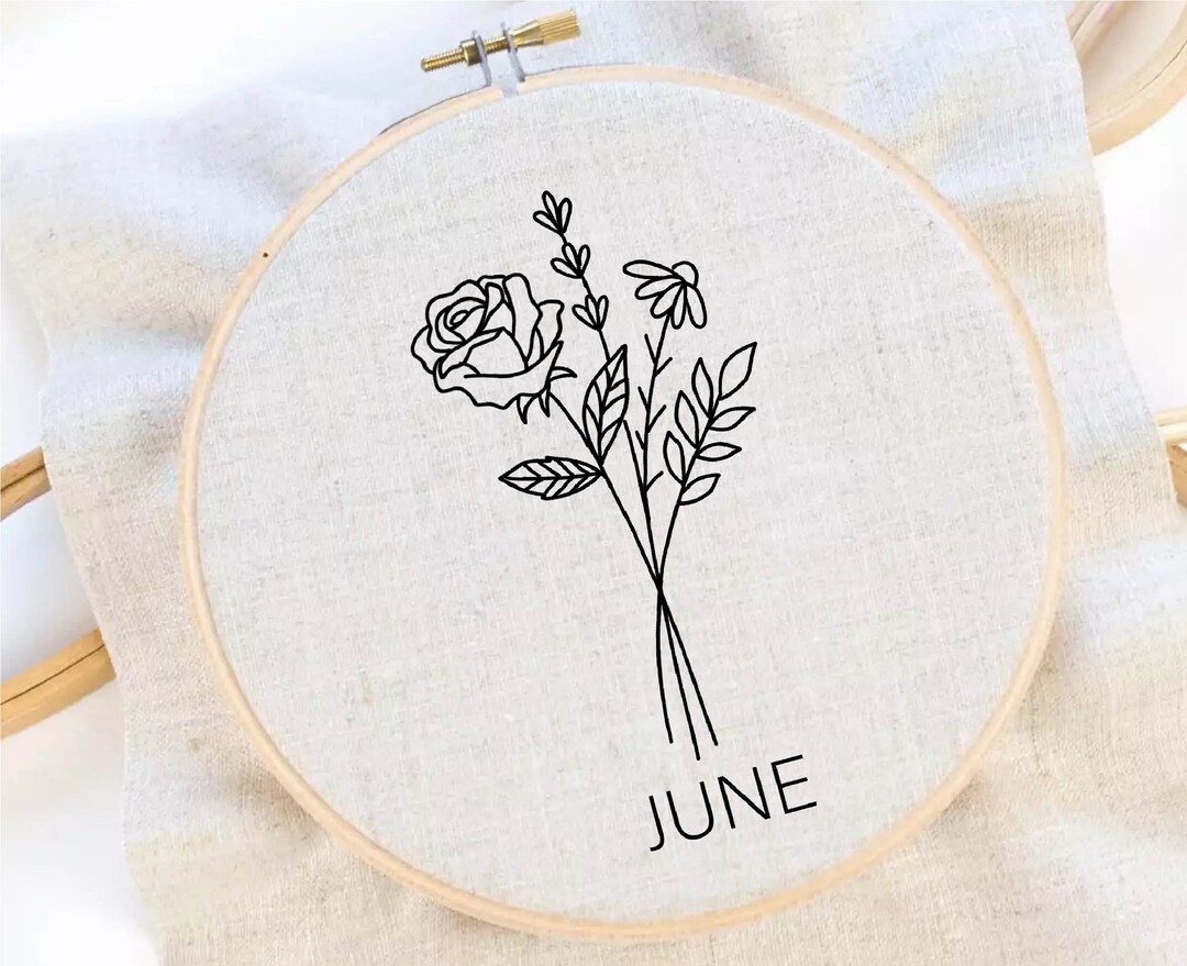 Birth Month Flower Embroidery Pattern June Flower Embroidery Rose ...