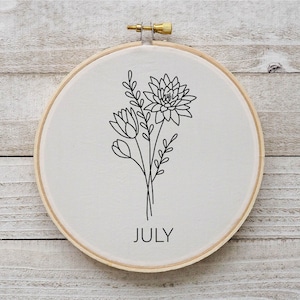 Birth Month Flower Embroidery Pattern July Flower Embroidery Water Lily ...