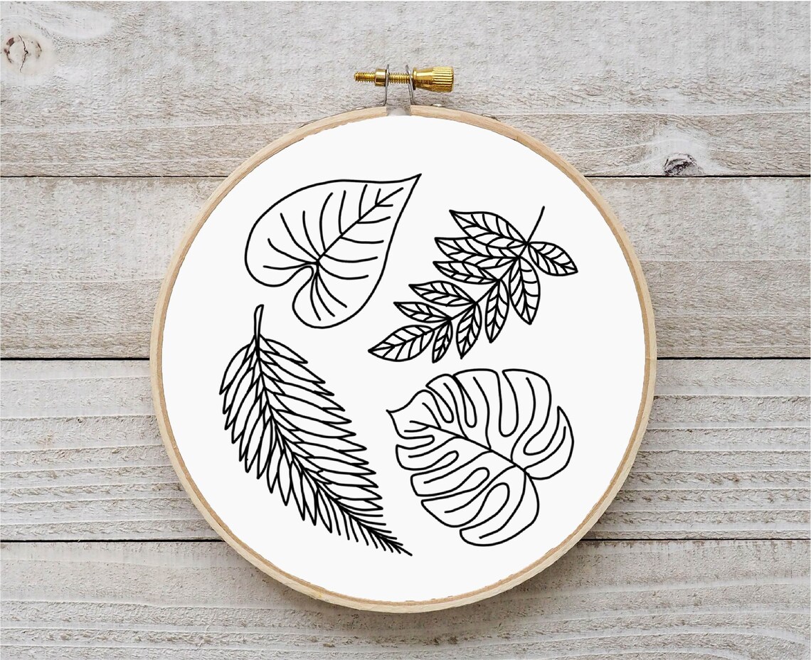Leaves Hand Embroidery Pattern Botanical Embroidery Leaf - Etsy