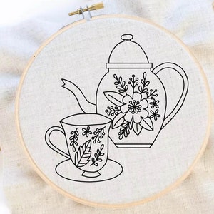 Tea Cup Set Embroidery Pattern Tea Time Embroidery Pattern Tea Pot ...