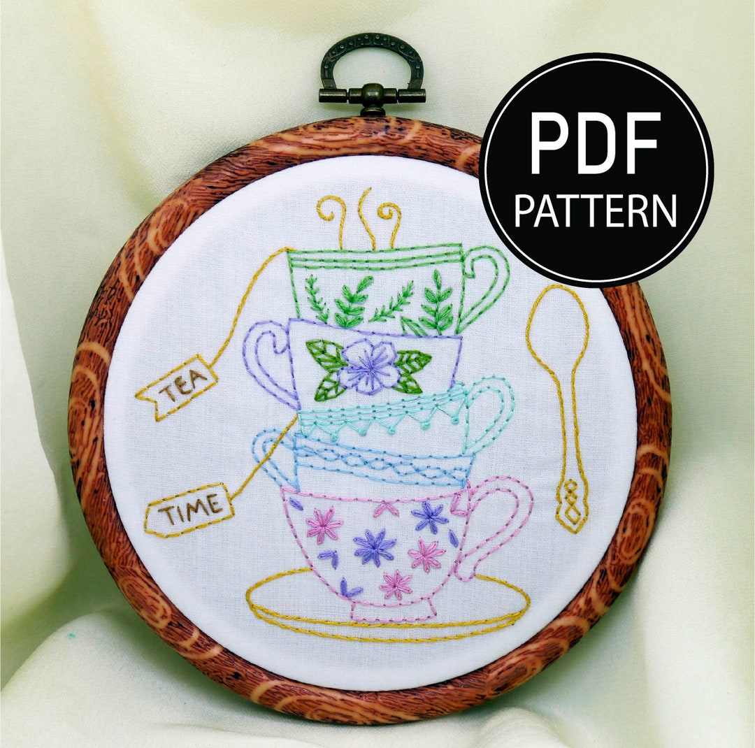 Tea Time Embroidery Pattern Tea Party Embroidery Kit Tea Cup Pattern ...