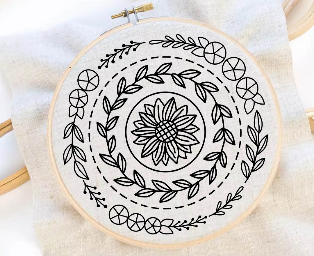 Wreath Embroidery Pattern Flower Pattern Hand Embroidery Pattern Round ...