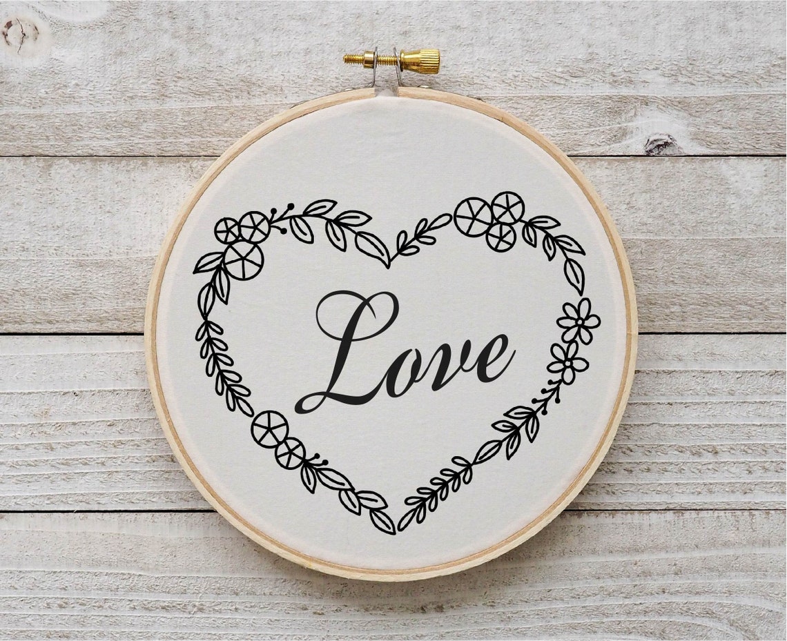 Love Wreath Hand Embroidery Pattern Love Embroidery Valentine Hand ...