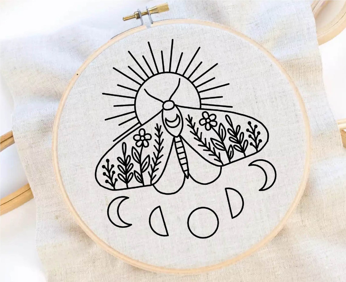 Flower Moth Embroidery Pattern Moon Moth Embroidery Pattern - Etsy