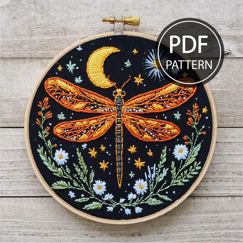 Celestial Dragonfly Embroidery Pattern Dragonfly Embroidery Pattern ...