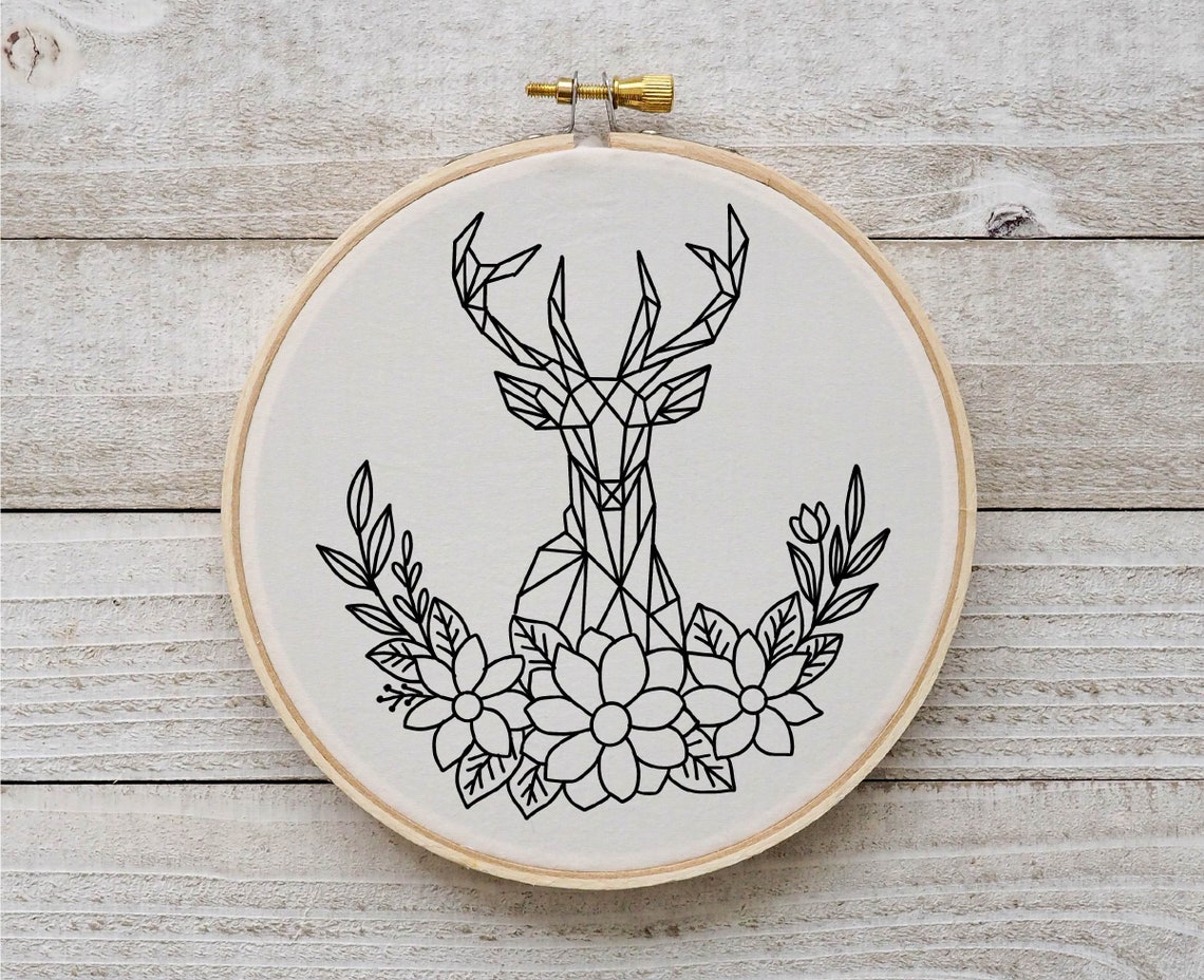Deer Embroidery Pattern Deer and Flower Embroidery Pattern Woodland ...