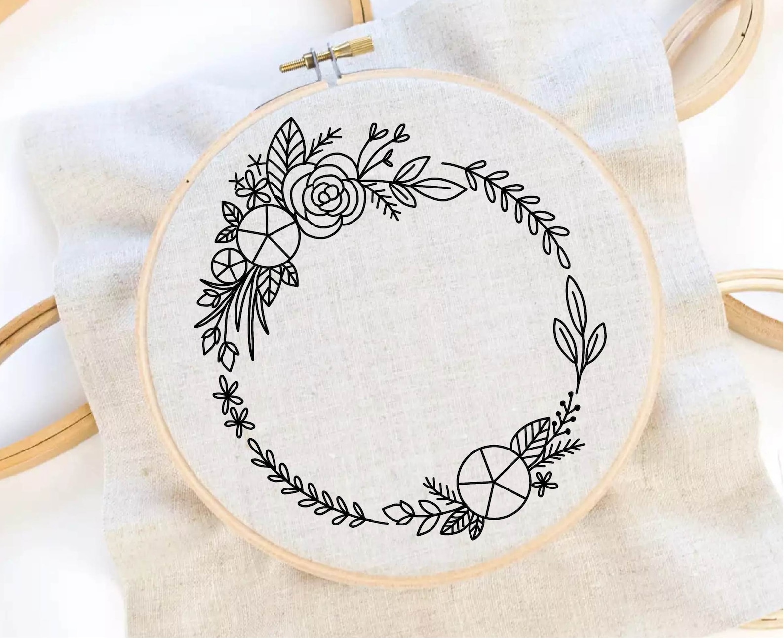 Wreath Embroidery Pattern Flower Pattern Hand Embroidery Pattern Frame ...