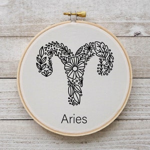 Aries Embroidery Pattern Zodiac Embroidery Flower Zodiac Hand ...
