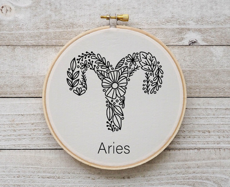 Aries Embroidery Pattern Zodiac Embroidery Flower Zodiac Hand - Etsy