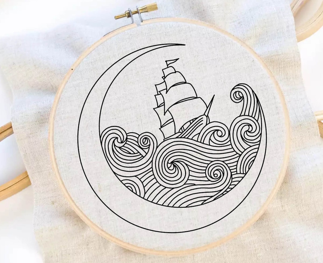 Ship Embroidery Pattern Wave Embroidery Sea Hand Embroidery Pattern ...