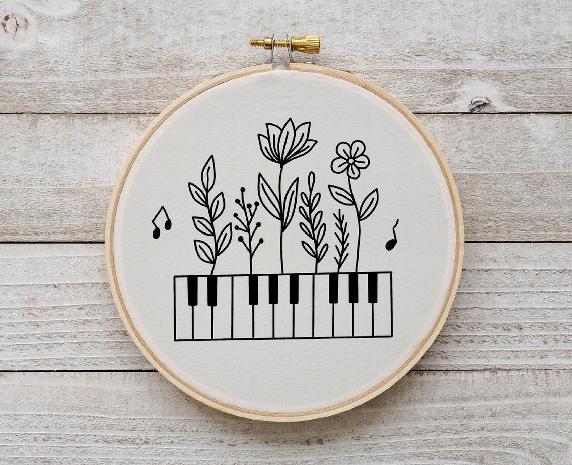 Piano Flower Embroidery Pattern Piano Embroidery Musical - Etsy