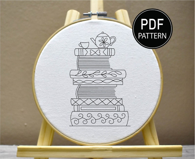 Stack of Books Embroidery Pattern Reading Embroidery Sampler Pattern ...