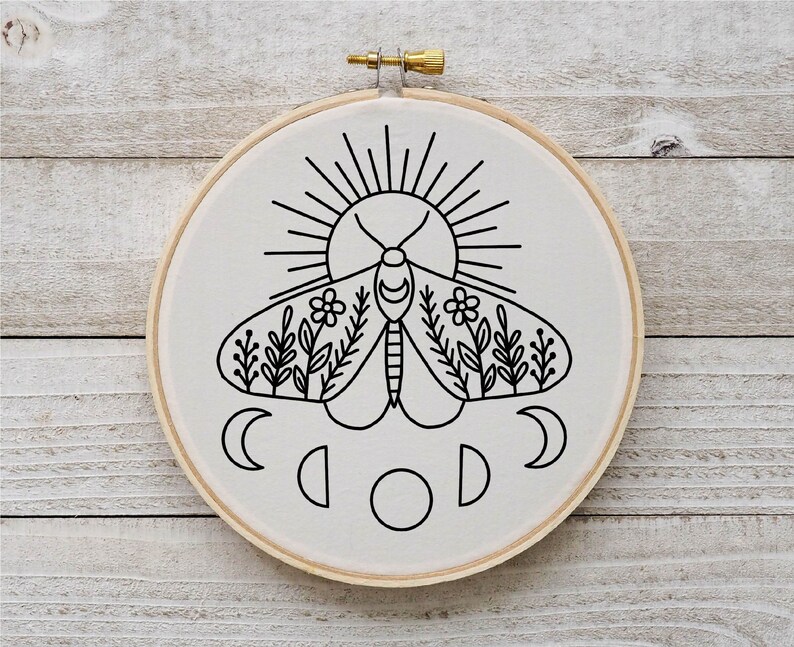 Flower Moth Embroidery Pattern Moon Moth Embroidery Pattern - Etsy