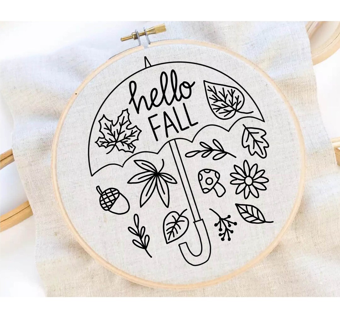 Hello Fall Embroidery Pattern Autumn Embroidery Pattern Autumn Leaves ...