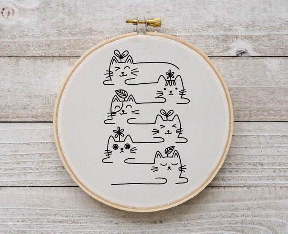 Cat Embroidery Pattern Cute Cat Embroidery Kitten Embroidery - Etsy