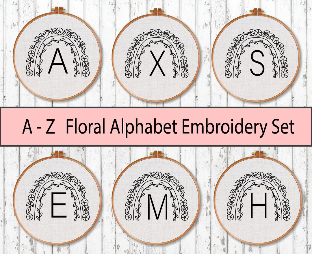 Flower Alphabet Embroidery Set Alphabet Embroidery Pattern Flower Font ...