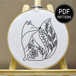 Fox Embroidery Pattern Fox and Flower Embroidery Pattern Woodland Embroidery Botanical ...