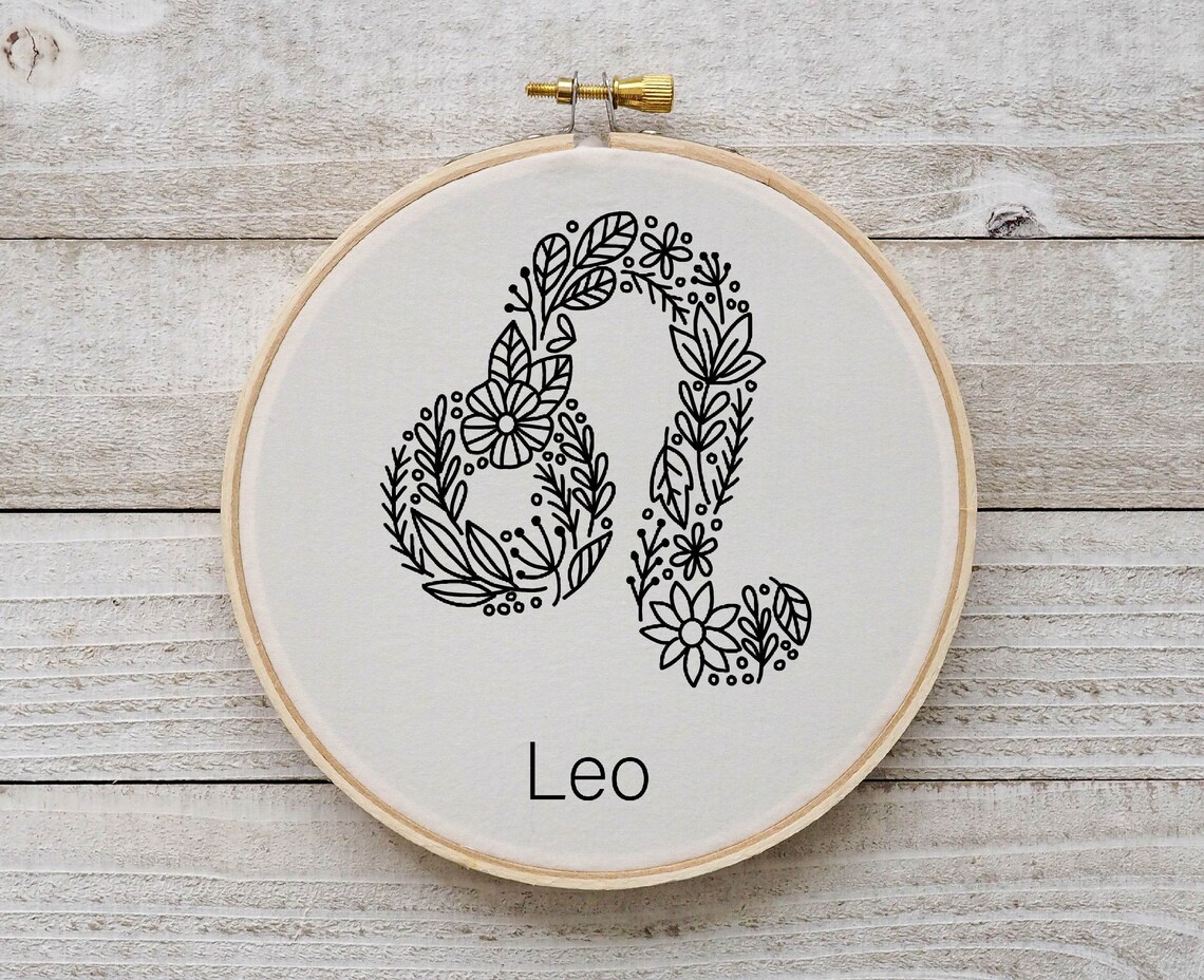 Leo Embroidery Pattern Zodiac Embroidery Flower Zodiac Hand - Etsy