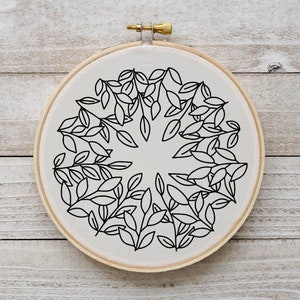 Green Leaf Embroidery Pattern Leaf Line Art Embroidery Plant Embroidery ...