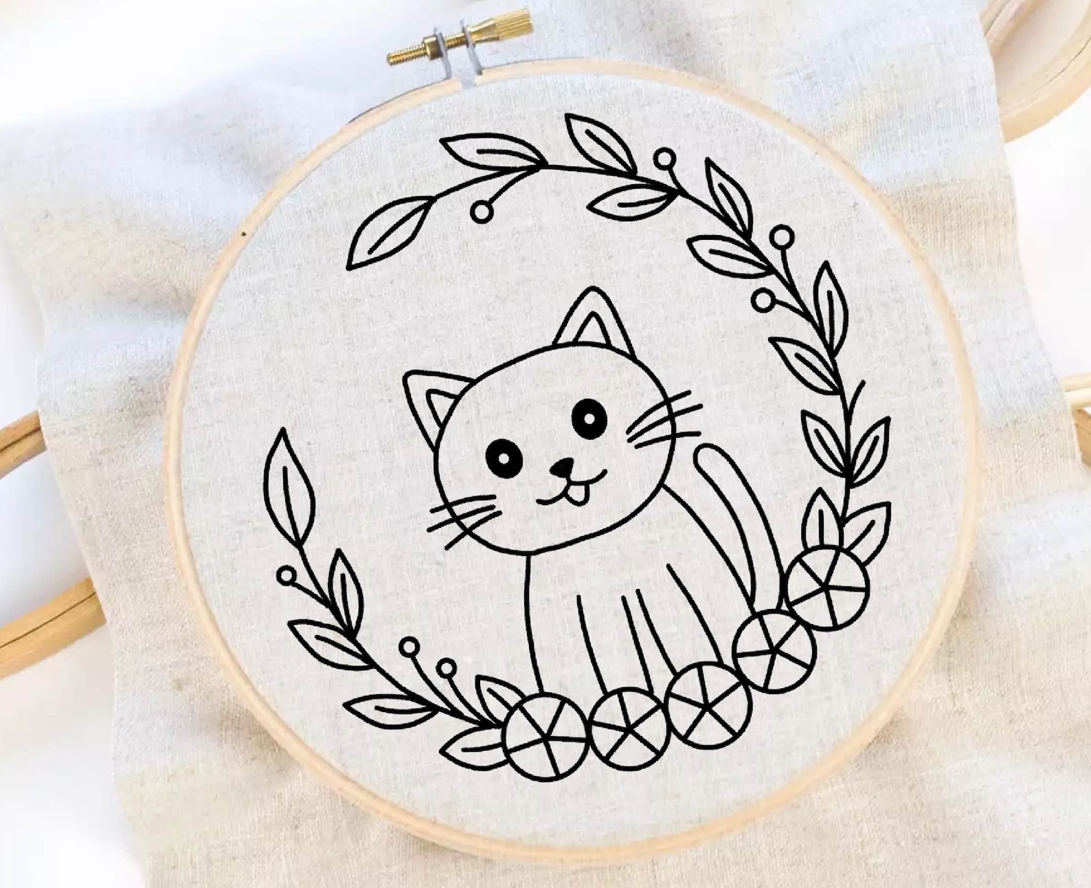 Flower Cat Embroidery Pattern Flower Wreath Embroidery Cat - Etsy