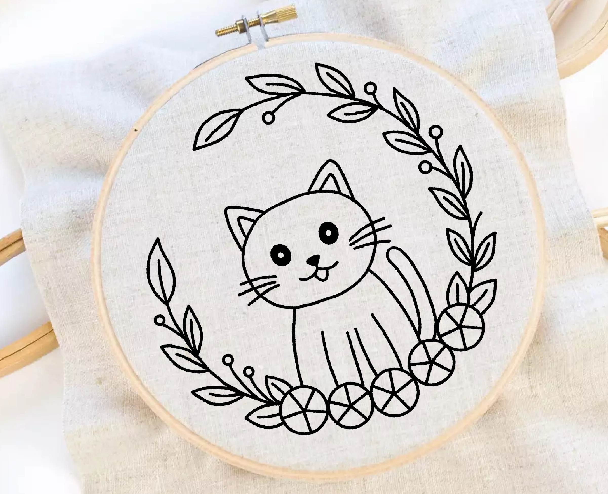 Flower Cat Embroidery Pattern Flower Wreath Embroidery Cat - Etsy