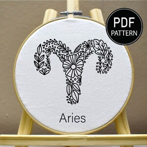Aries Embroidery Pattern Zodiac Embroidery Flower Zodiac Hand ...