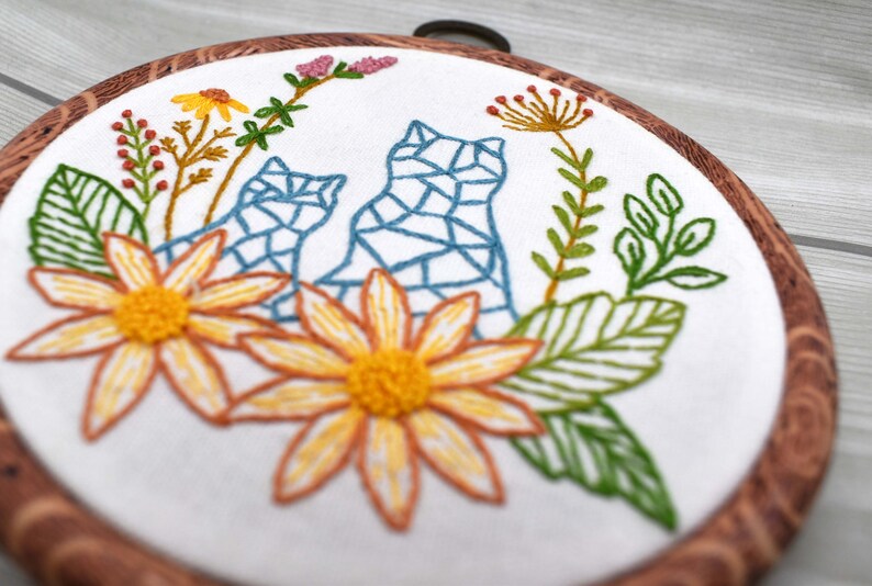 Cat and Flower Embroidery Pattern Mother Cat Embroidery - Etsy
