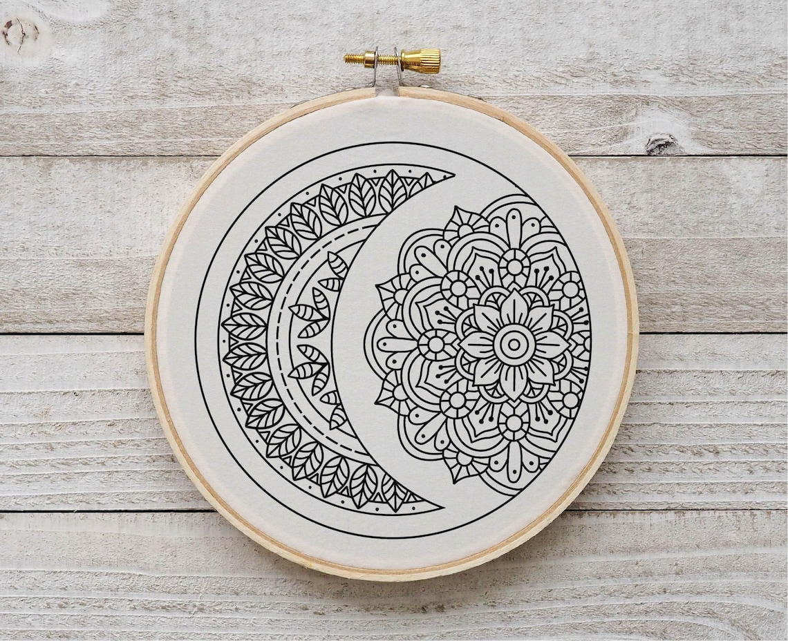Mandala Embroidery Pattern Mandala Hand Embroidery Moon Mandala Embroidery Pattern Flower ...
