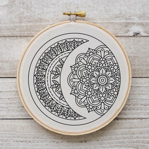 Mandala Embroidery Pattern Mandala Hand Embroidery Moon Mandala Embroidery Pattern Flower ...