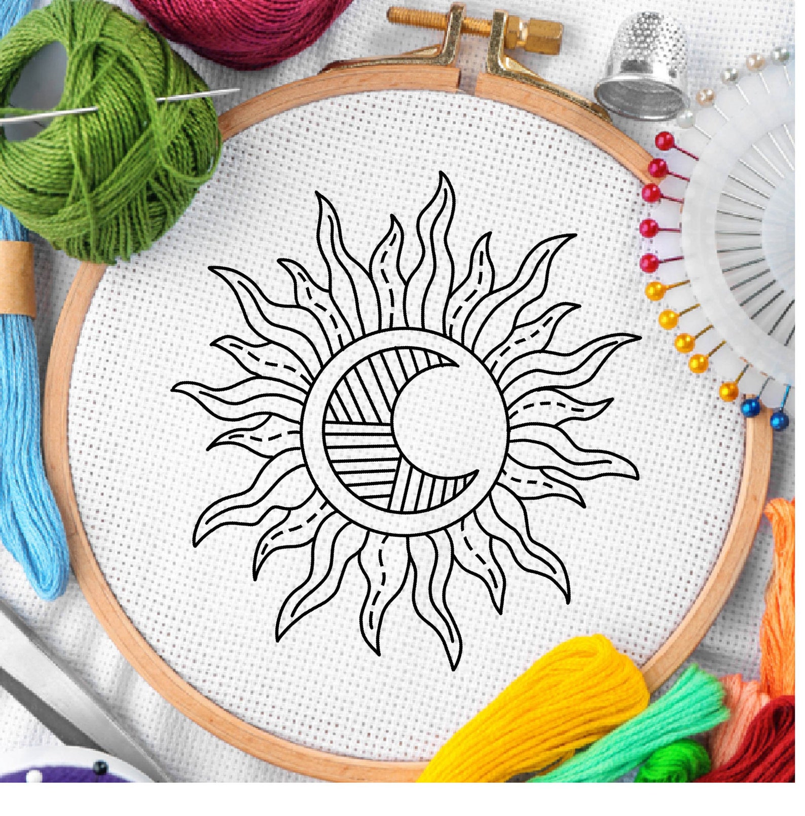 Sun Moon Embroidery Pattern Moon Embroidery Celestial - Etsy