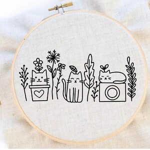 Cats Embroidery Pattern Cute Cat Embroidery Cat Flower - Etsy