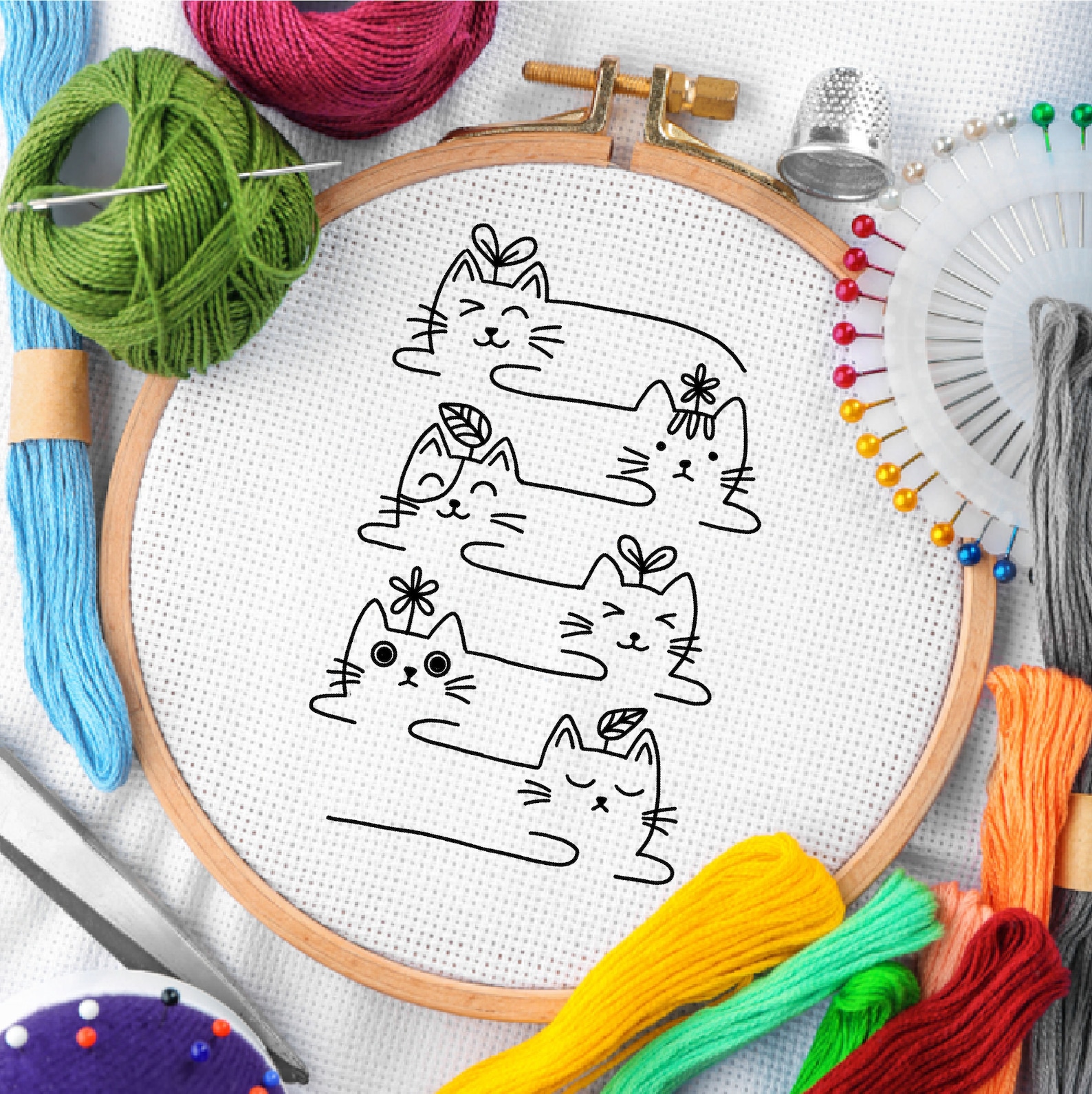 Cat Embroidery Pattern Cute Cat Embroidery Kitten Embroidery Pattern ...