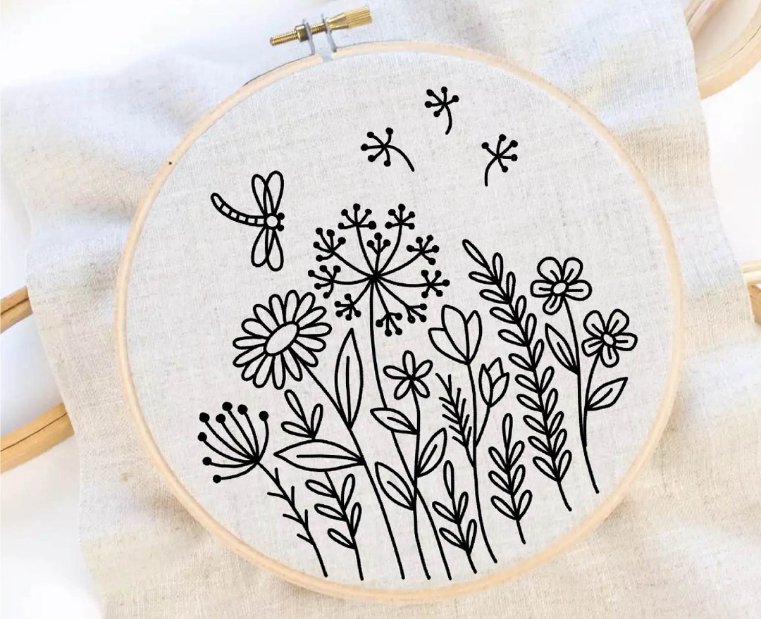 Flower Embroidery Pattern Dragonfly Embroidery Floral Embroidery ...