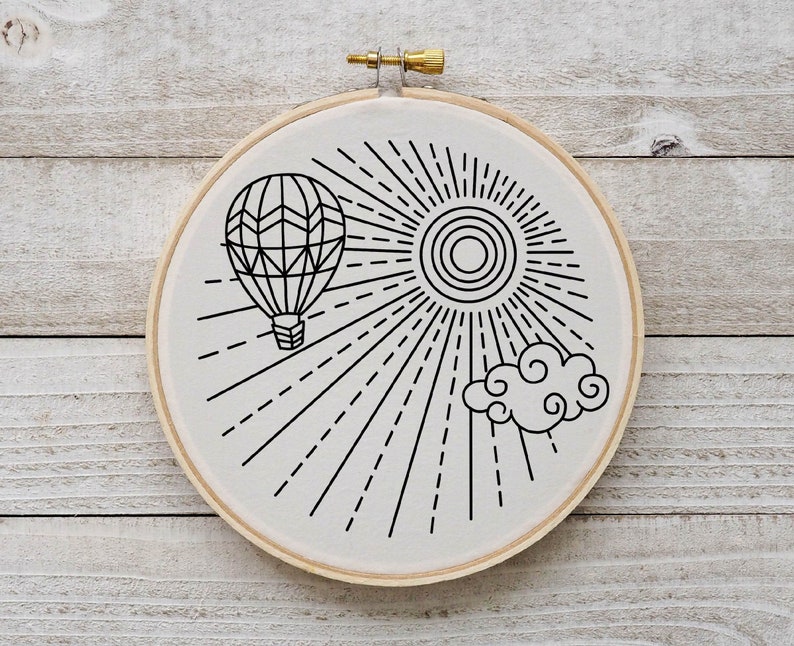 Hot Balloon Embroidery Pattern Sunshine Embroidery Hot Air Balloon Hand ...