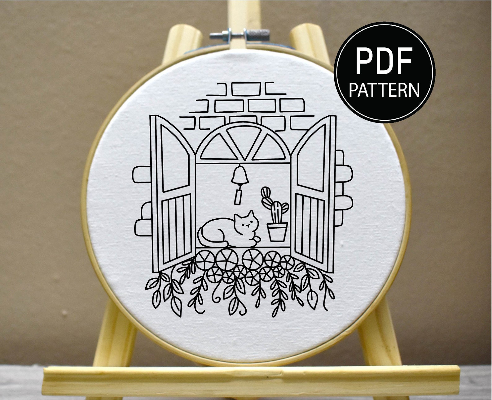 Cat Embroidery Pattern Cat Flower Embroidery Window and Cat Embroidery ...