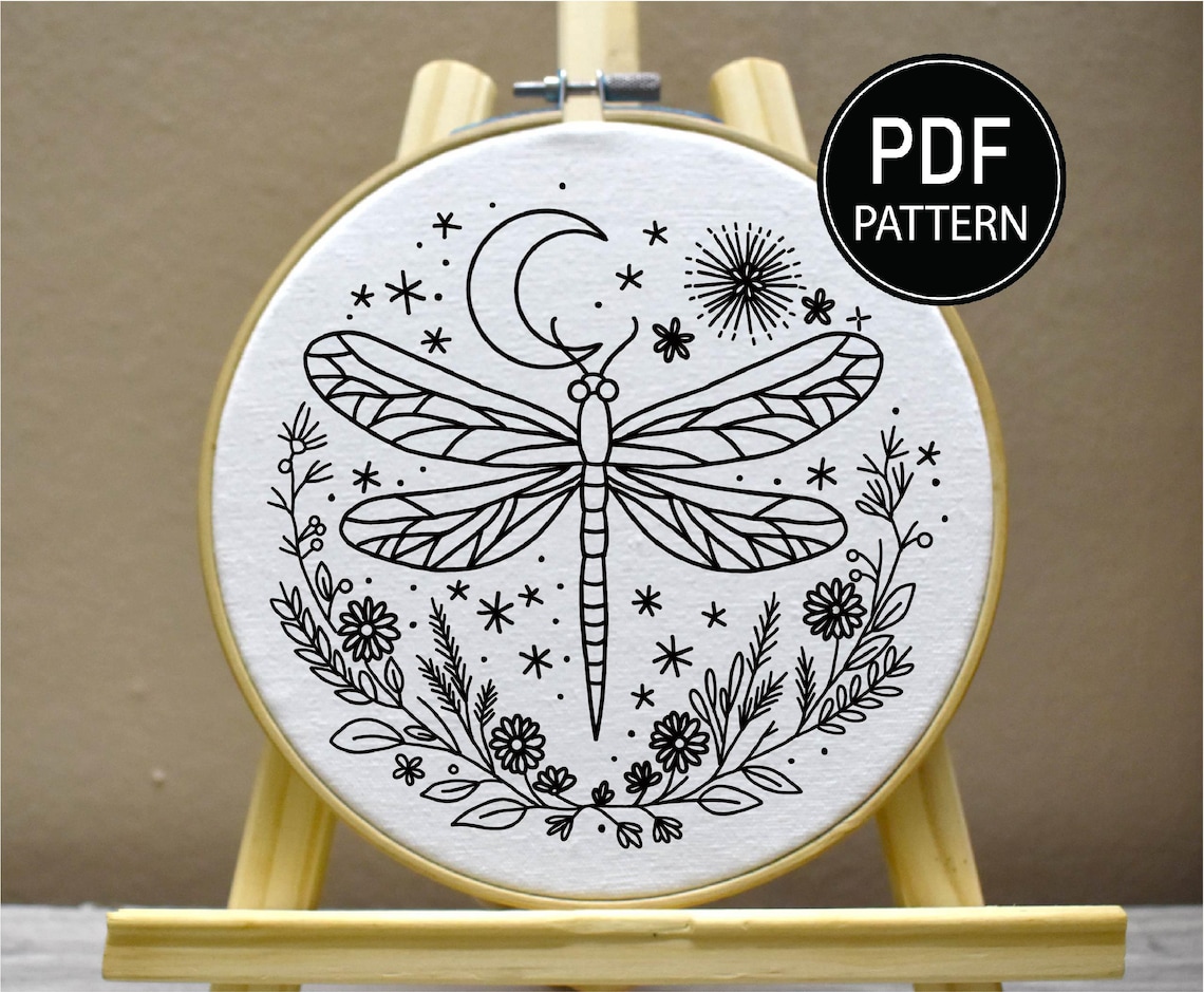 Celestial Dragonfly Embroidery Pattern Dragonfly Embroidery Pattern ...