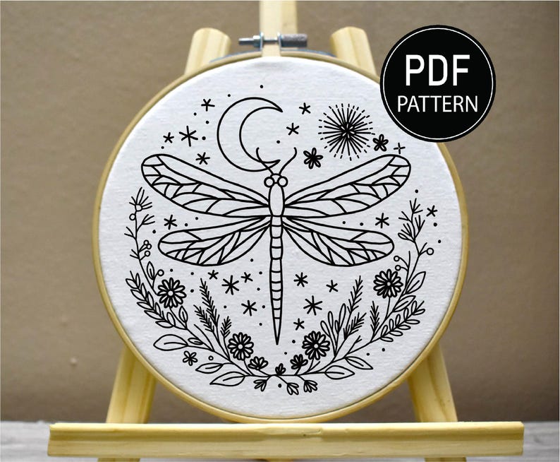 Celestial Dragonfly Embroidery Pattern Dragonfly Embroidery Pattern ...