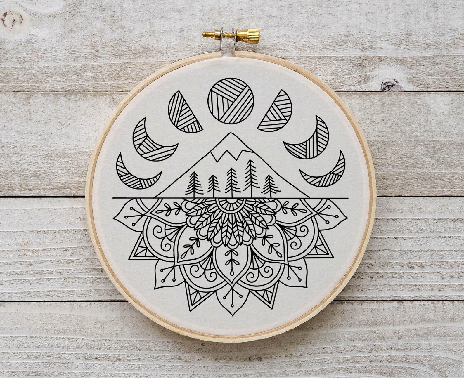 Lunar Phases Mandala Embroidery Pattern Moon Phases Embroidery Mountain Embroidery Mandala ...