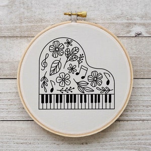 Piano Flower Embroidery Pattern Piano Embroidery Musical Instrument ...