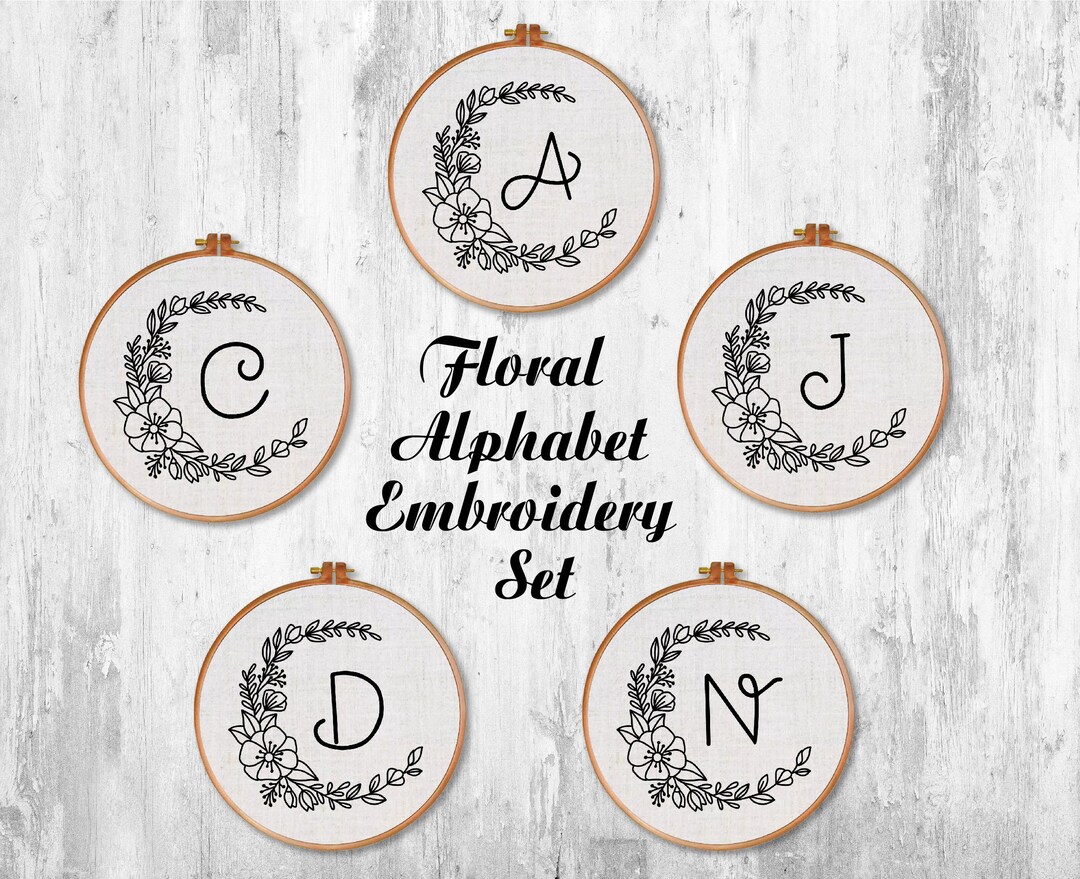 Flower Alphabet Embroidery Set Alphabet Embroidery Pattern Flower Font ...