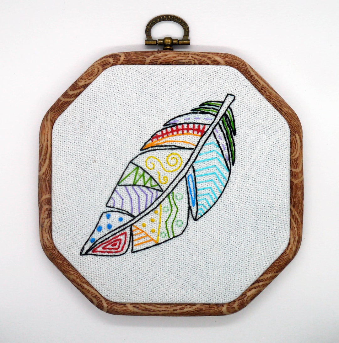Boho Embroidery Pattern Embroidery Kit Feather Pattern Hand Embroidery ...