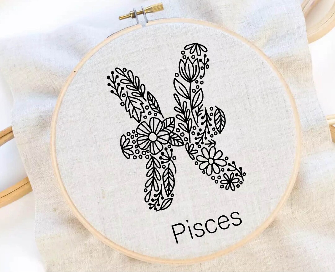 Pisces Embroidery Pattern Zodiac Embroidery Flower Zodiac Hand ...