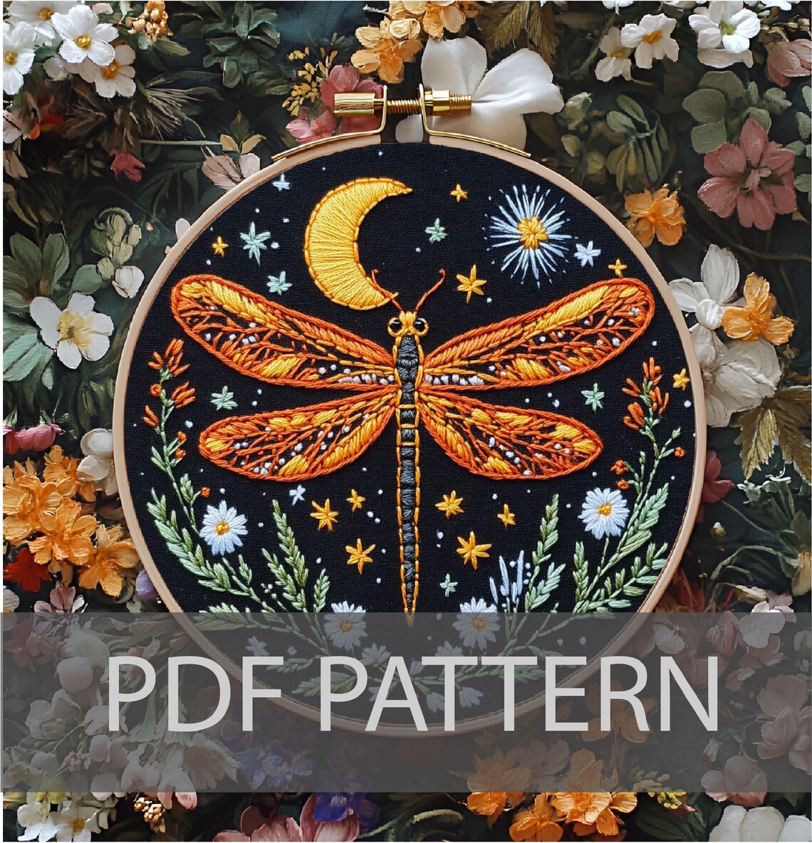 Celestial Dragonfly Embroidery Pattern Dragonfly Embroidery Pattern ...