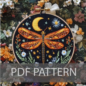 Celestial Dragonfly Embroidery Pattern Dragonfly Embroidery Pattern ...
